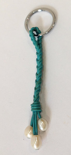 Teal Leather and Freshwater Pearl Keychain – Klara Haloho